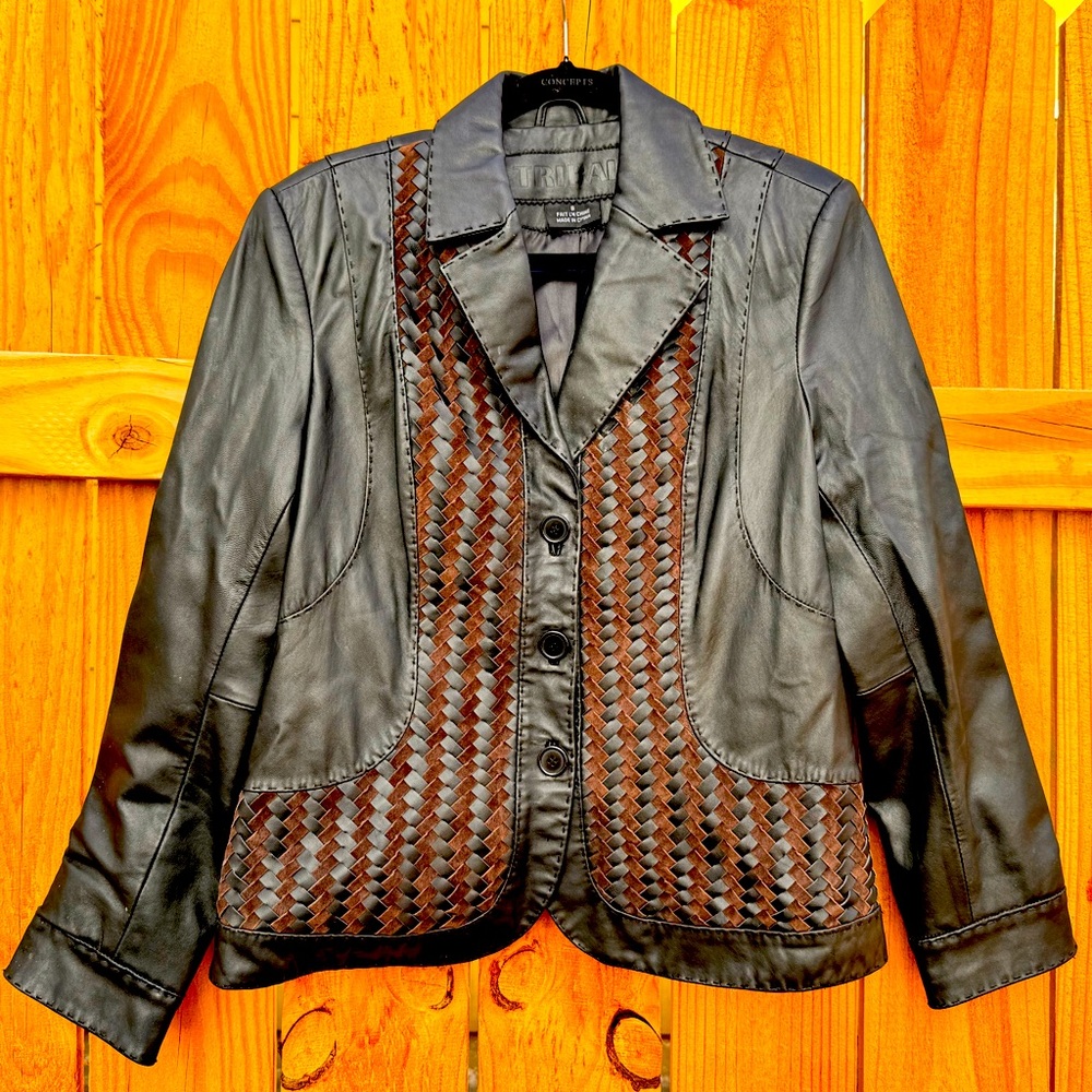 Tribal Leather Jacket With Weave Design Detailing - Gem